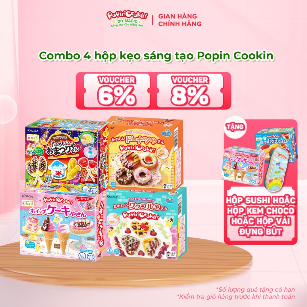 Combo 4 hộp kẹo sáng tạo Popin Cookin đồ chơi ăn được, Kracie, Nhật Bản ...