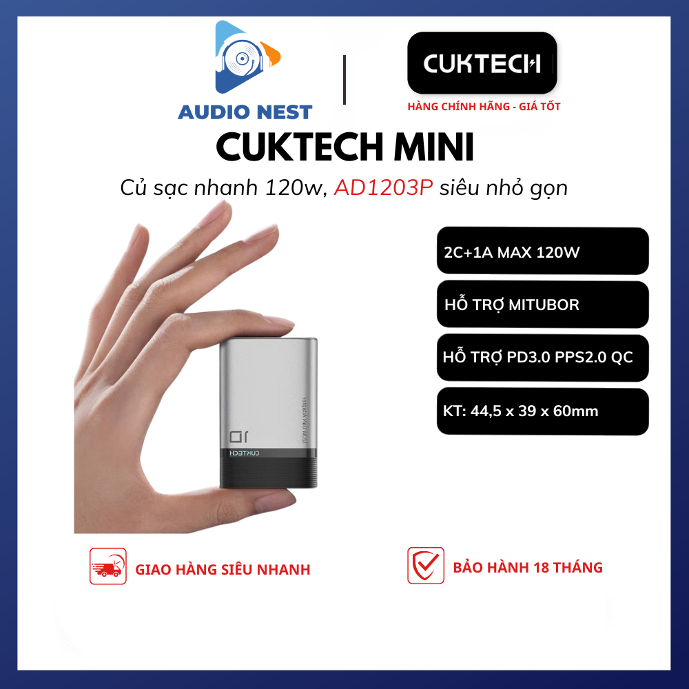 Củ Sạc Cuktech 10 Mini 120W 2C+1A 120W PD3.0 PPS2.0 QC AD1203P- Bảo ...