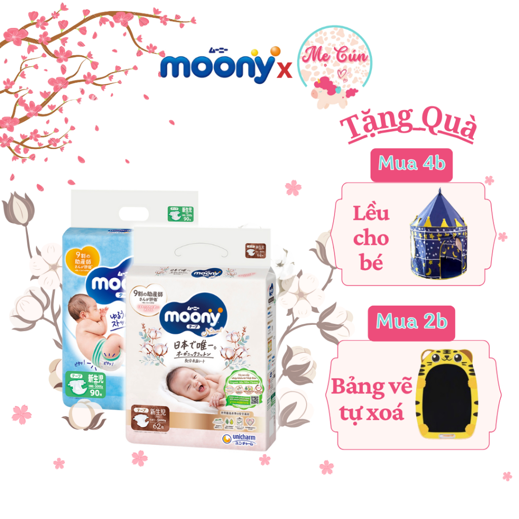 Tã quần/ dán Moony Natural bông hữu cơ NB62/S58/M46/L38/XL32, Moony ...