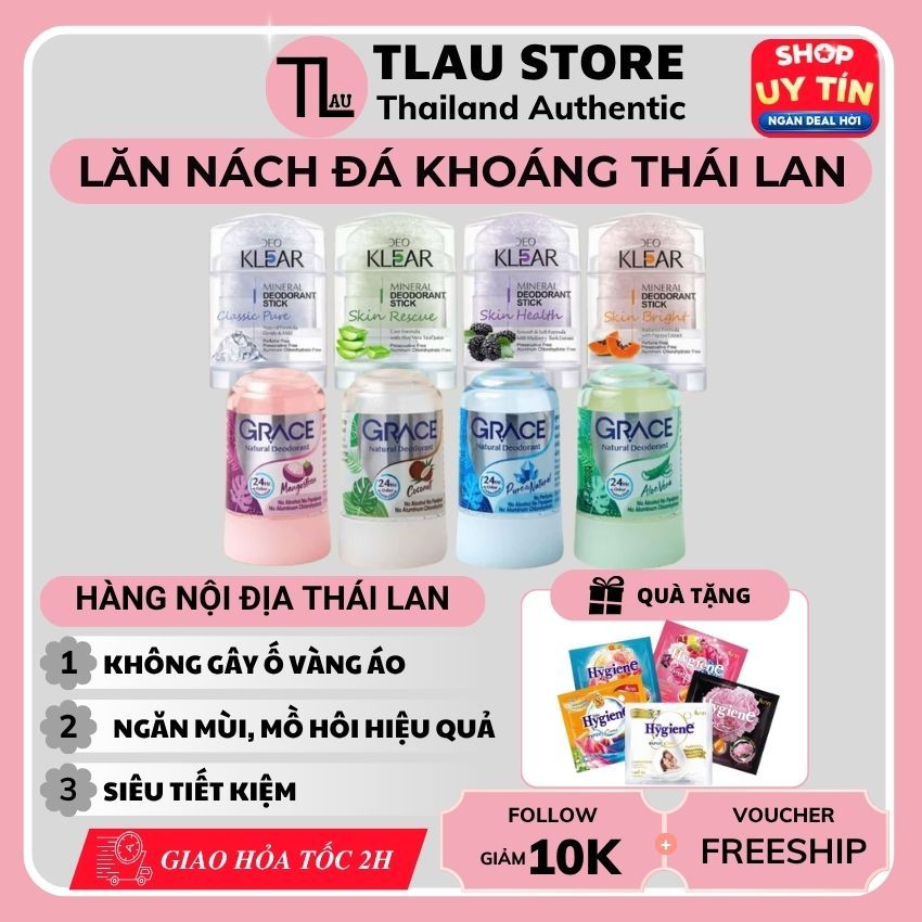 Lăn nách đá khoáng Klear Thái Lan khử mùi cơ thể, ngăn mồ hôi, không ố ...