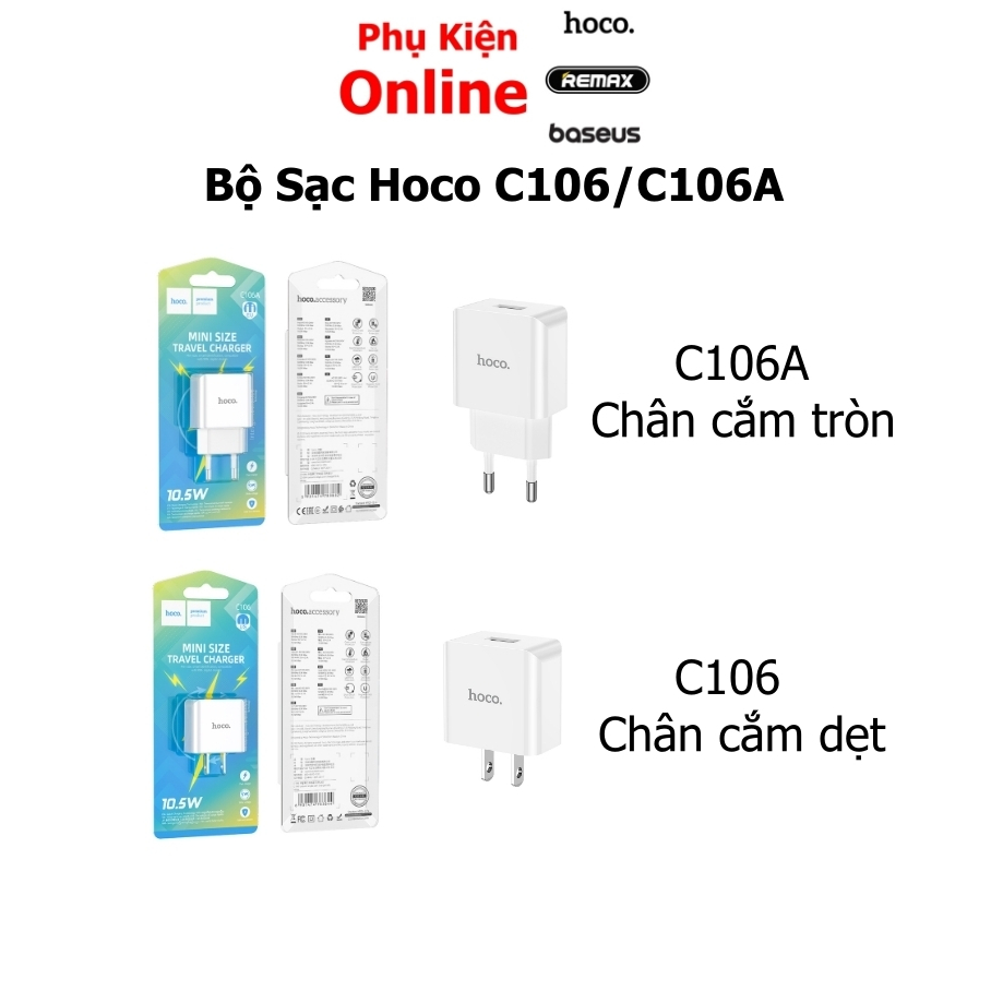 Bộ Sạc Hoco C106 C106Ahỗ trợ sạc nhanh 2.1A, Hàng chính hãng - PK ...
