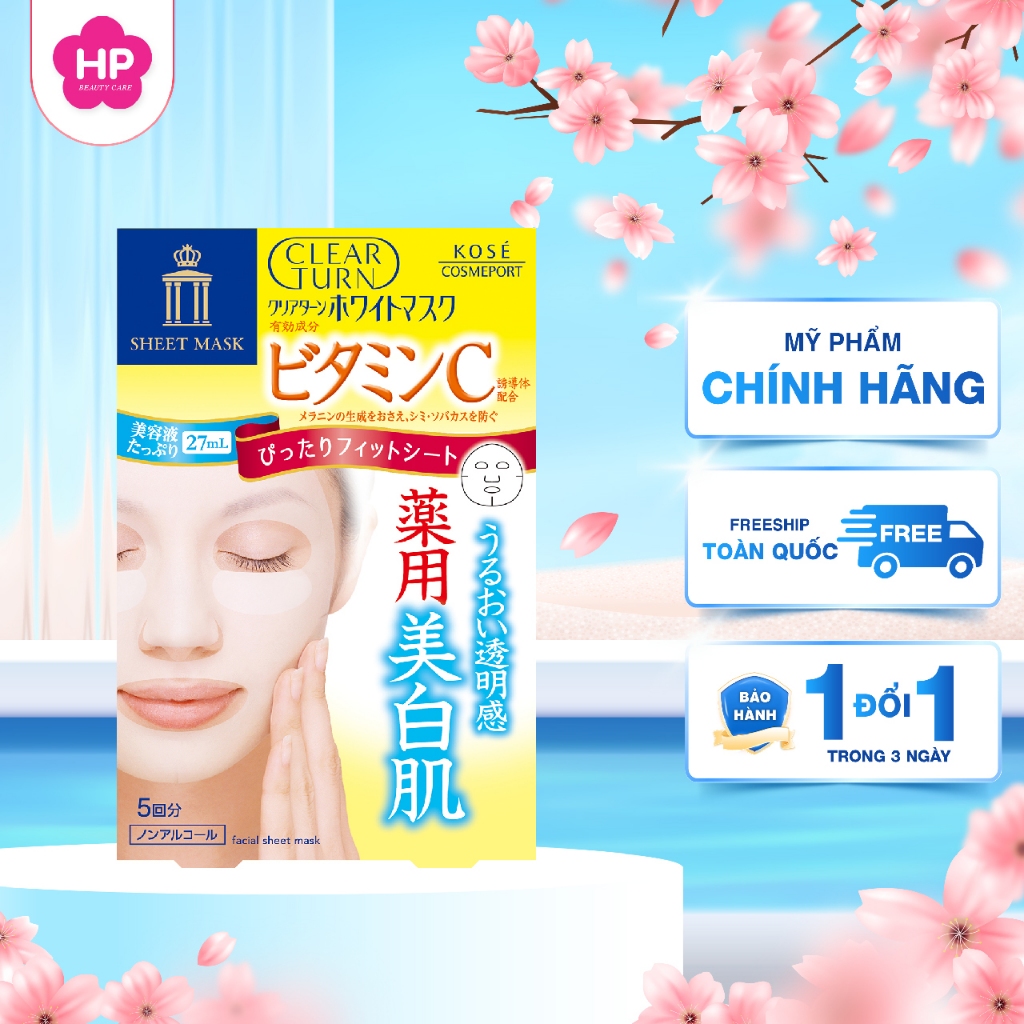Mặt Nạ Giấy Dưỡng Trắng VitaminC Kosé Softymo Clear Turn (Combo Mặt Nạ ...