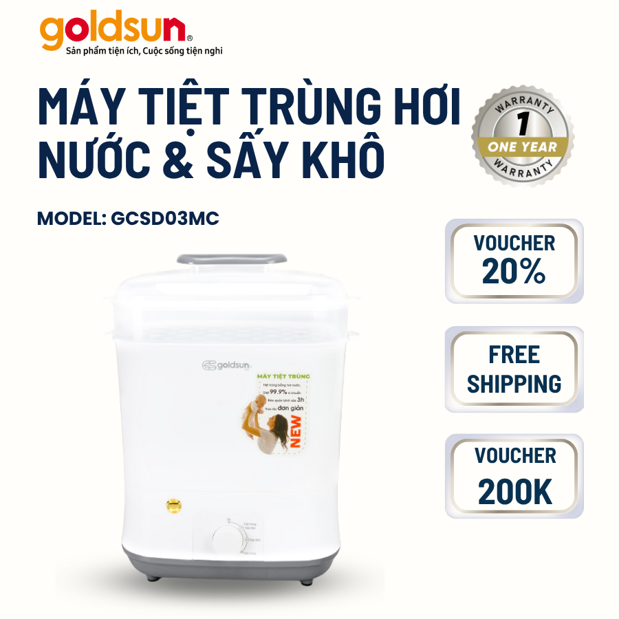Máy Tiệt Trùng Hơi Nước Và Sấy Khô Goldsun GCSD03MC Bảo Quản 24h Tiêu Diệt 99.9% Vi Khuẩn ...