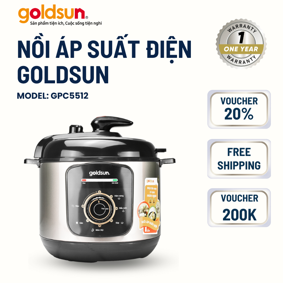Nồi Áp Suất Điện Goldsun GPC5512 Đa Chức Năng Điều Khiển Tiện Lợi Đun Nấu Nhanh Tiết Kiệm Thời ...