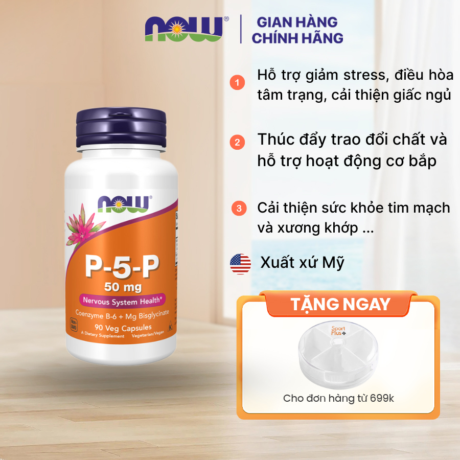 Viên uống magie vitamin B6 Now P5P của Mỹ (90 viên) giảm stress, đau ...