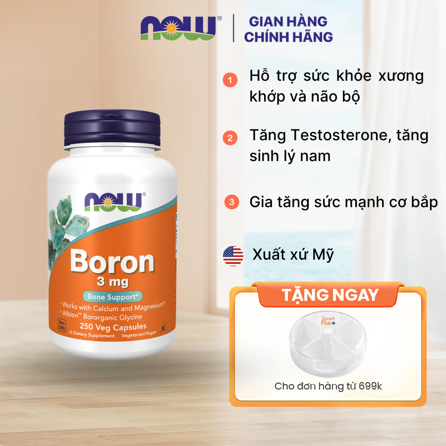Viên uống Boron Now của Mỹ, giúp xương chắc khỏe, ngừa loãng xương, cải ...