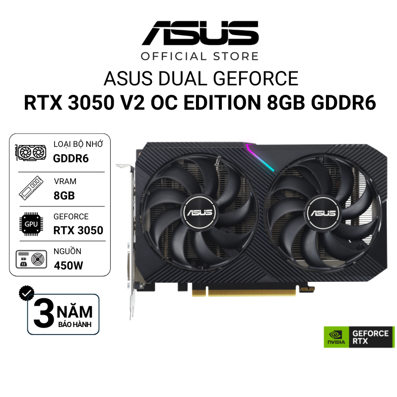 Card Đồ Họa VGA Asus Dual GeForce RTX 3050 8GB V2 OC Edition 8GB GDDR 6 ...