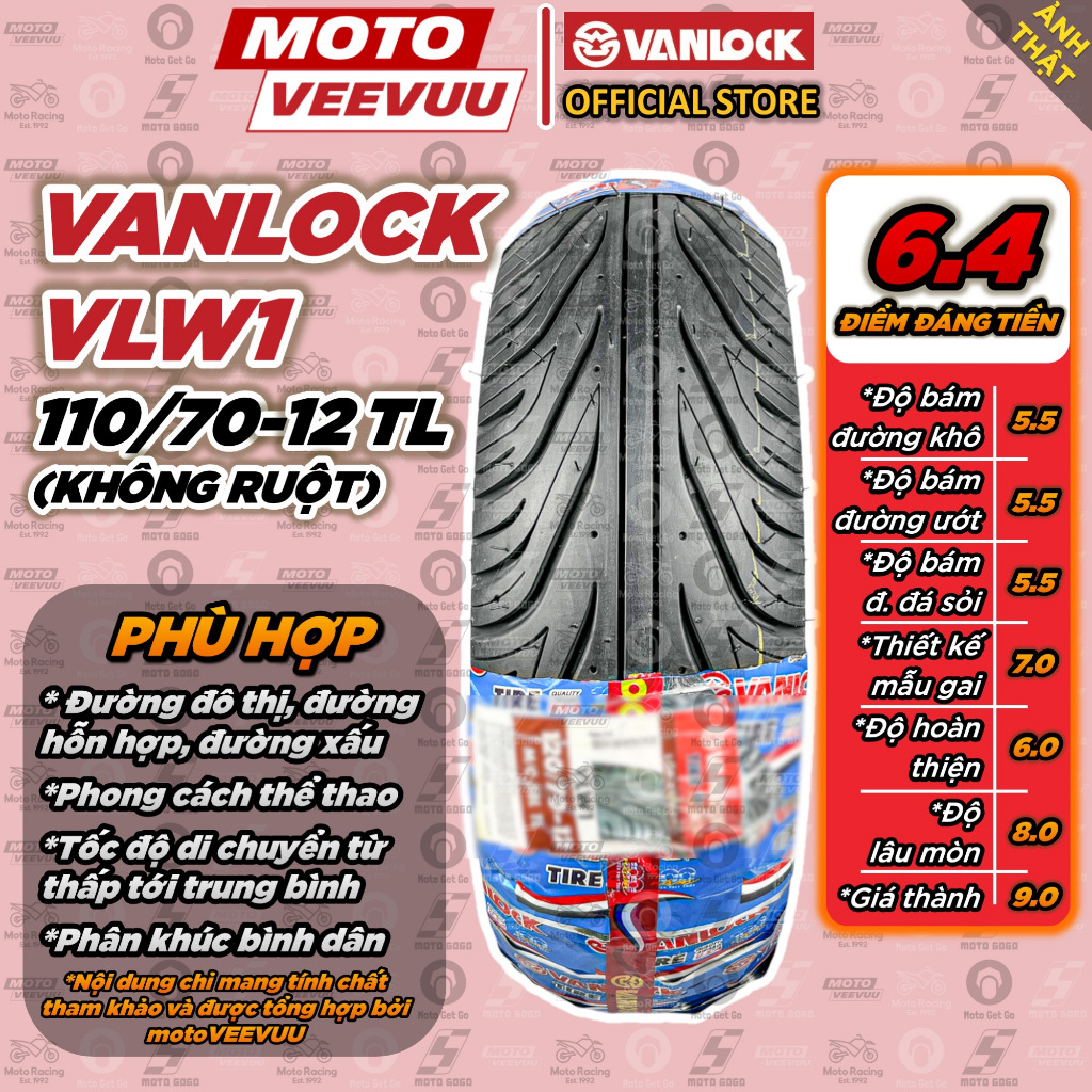 [MTVV] Vỏ lốp xe máy VANLOCK 110/70-12 TL VLW1 xe Grande MSX Vespa ...
