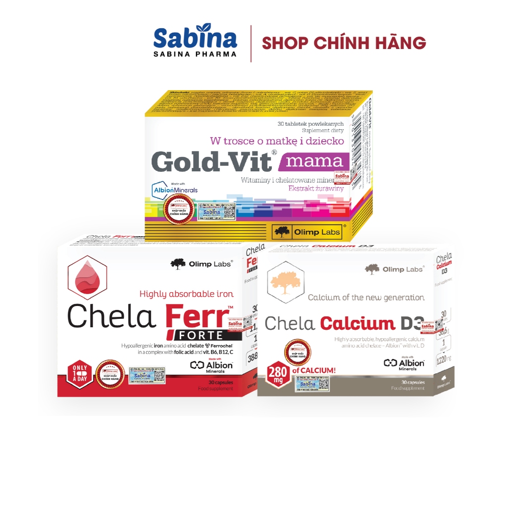 Bộ 3 Chela Ferr Forte 28mg- Chela Calcium D3 36,6mg- Gold-Vit® Mama ...