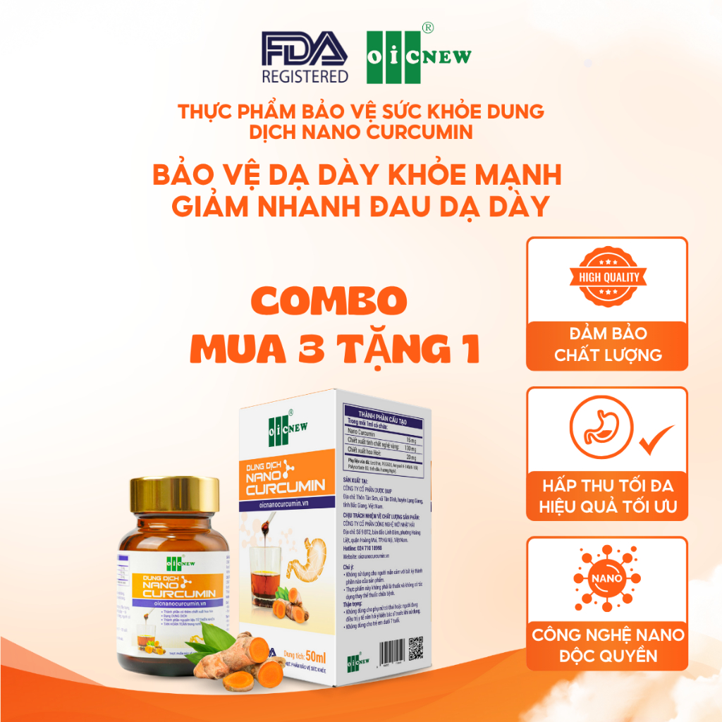 (COMBO MUA 3 TẶNG 1)Thực Phẩm Bảo Vệ Sức Khỏe Dung Dịch Nano Curcumin OIC NEW Giảm Đau Dạ Dày ...