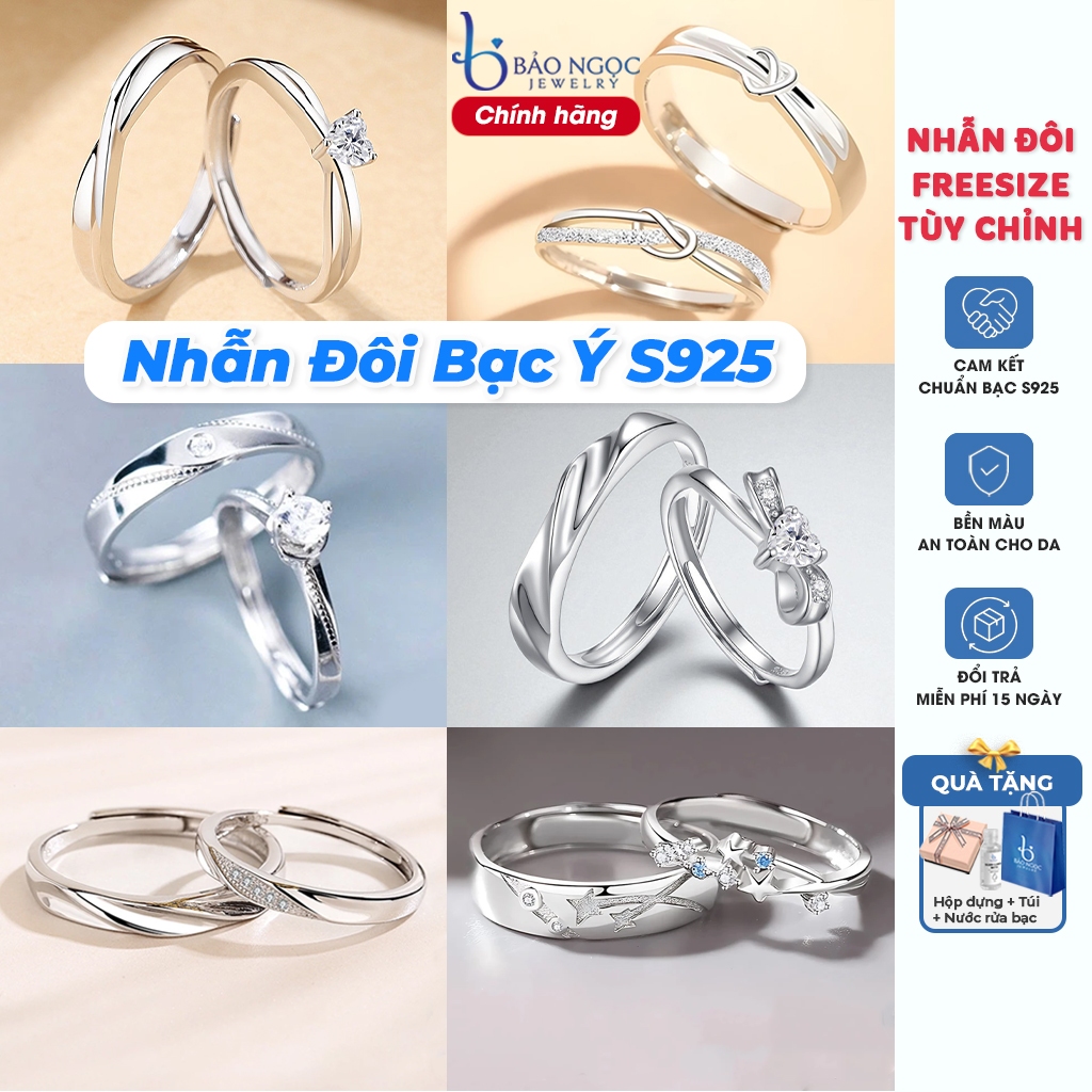Nhẫn đôi bạc nam nữ S925 (tổng hợp mẫu), Nhẫn cặp freesize, Quà tặng ý nghĩa cho cặp đôi - THMN ...