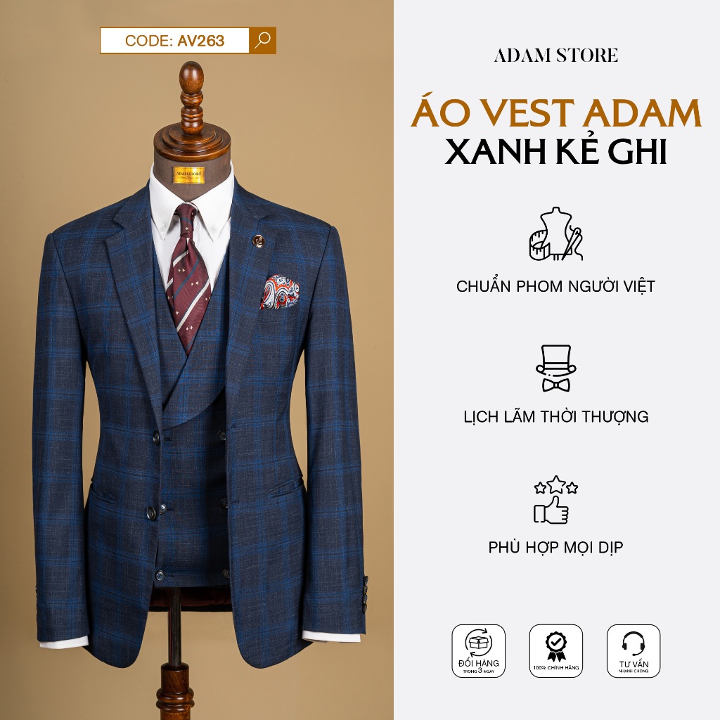 ÁO VEST NAM ADAM STORE KẺ XANH AV263 | Shopee Việt Nam
