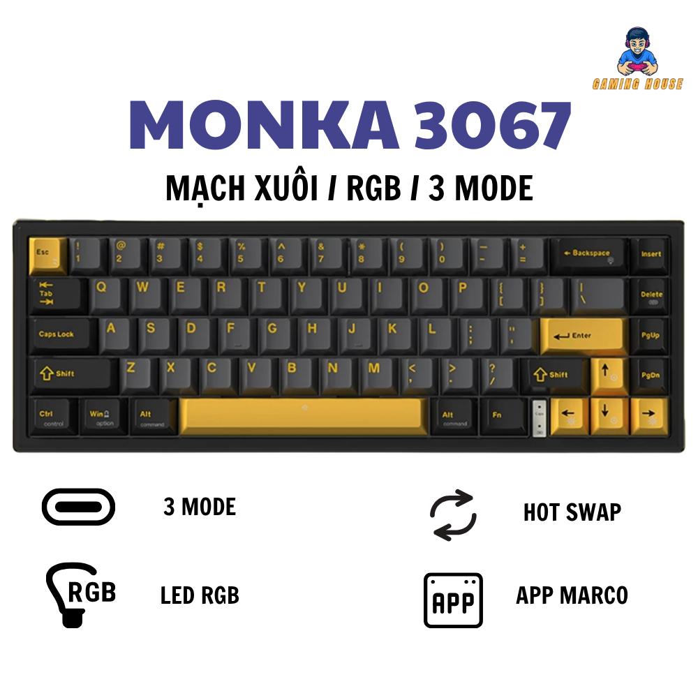 Bàn phím cơ không dây MONKA 3067 Pro V2 - 3 MODE Kết Nối - Có Hotswap ...