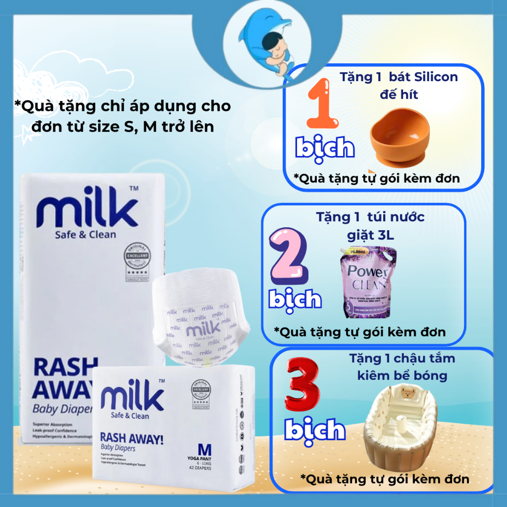 Tã/bỉm dán/quần Milk nội địa Malaysia cho bé đủ size NB22/S48/M42/L36/XL30/2XL24 từ 0-25kg ...
