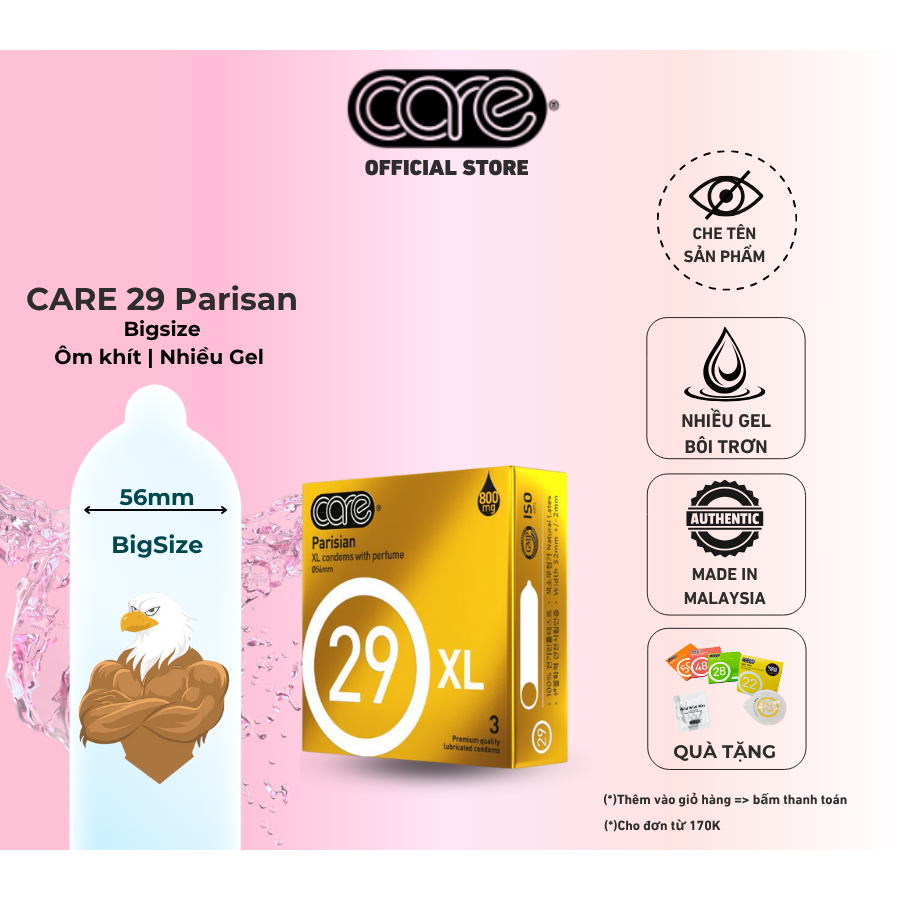 bao cao su size to,bcs 55mm - 56mm CARE 29 - hộp 3 hương nước hoa ...