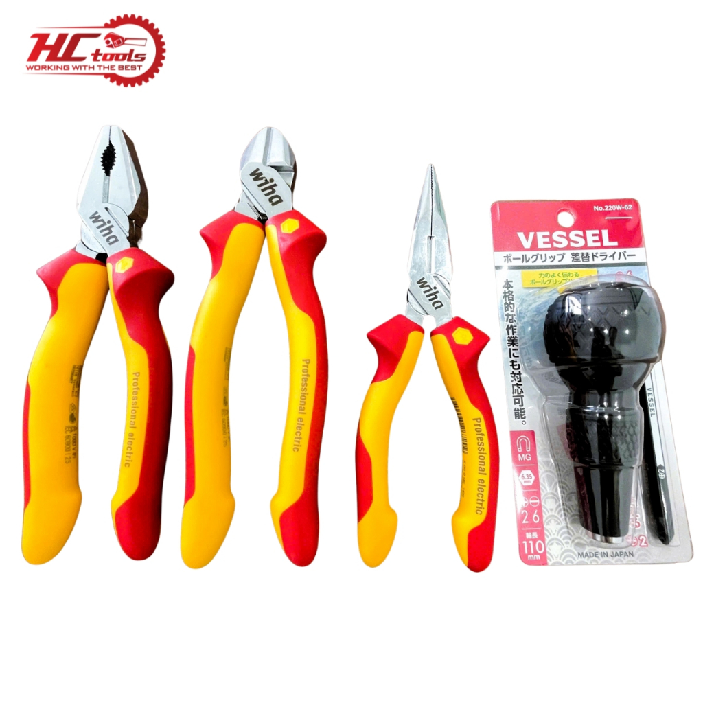 Combo 3 Kìm Wiha cách điện bằng 18cm, cắt 18cm, nhọn 16cm (Wiha 26708 ...