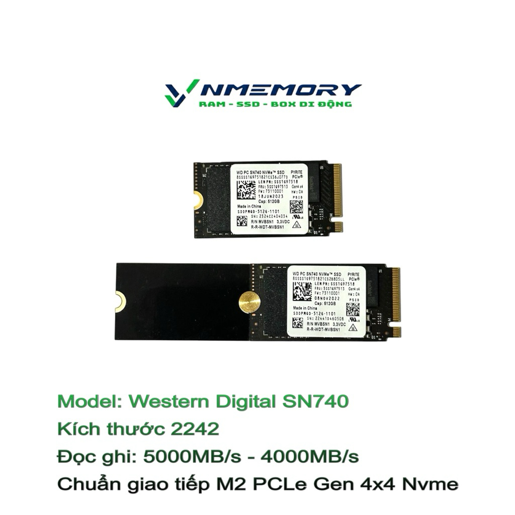 Ổ cứng SSD M2 Nvme PCl-e WD SN740 512GB 2242 gen 4x4 Tặng kèm khay nối ...