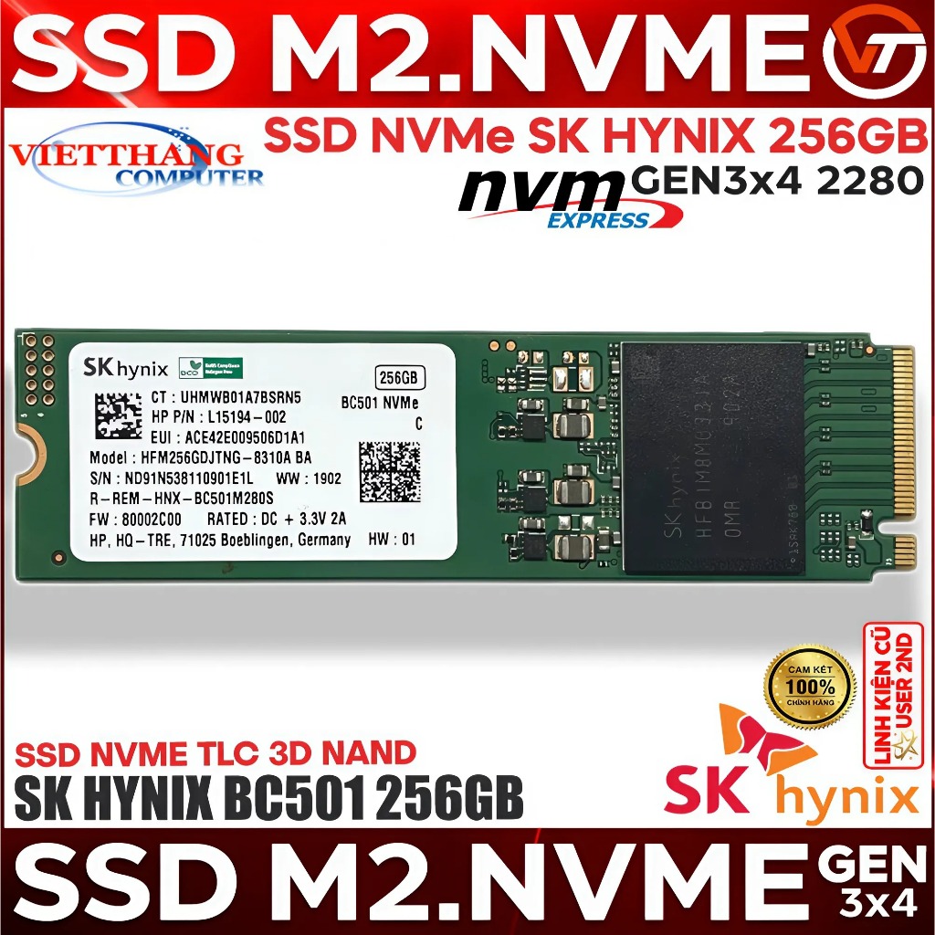 Ổ cứng SSD M2.Nvme BC501 256GB SKhynix Gen3x4 2280 Good 96% đã qua sử ...