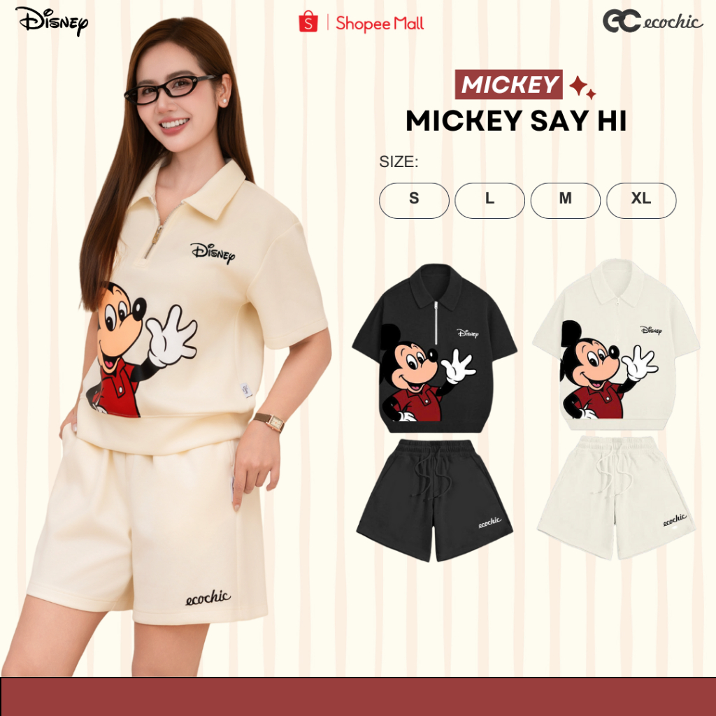 Set Bộ Quần ECOCHIC MICKEY SAY HI Áo Polo Halfzip Quần Đùi Cạp Cao Chất Liệu Cao Cấp Mềm Mịn ...