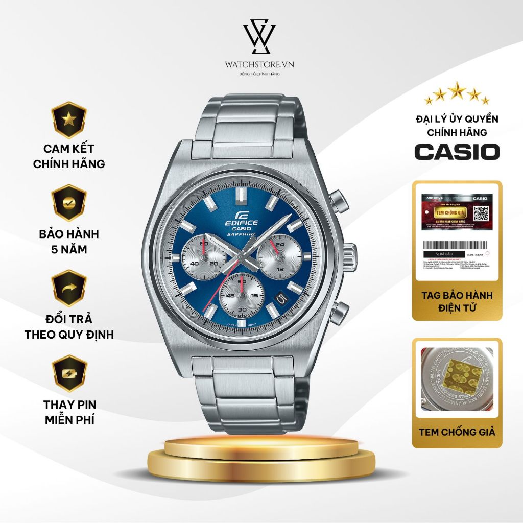 Đồng hồ Casio 40mm Nam EFB-730D-2AVUDF Mặt Kính Sapphire 40mm Vỏ Thép ...