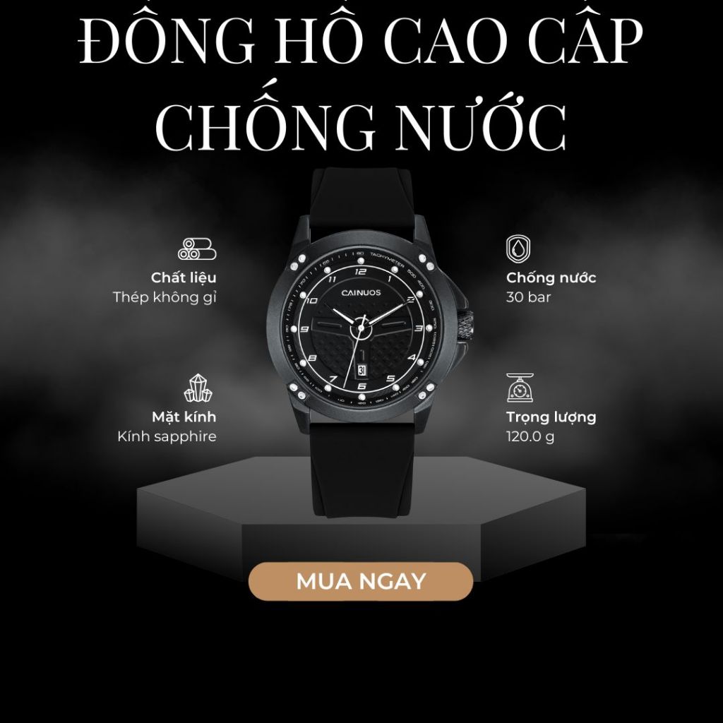 CAINUOS 5029G – Đồng hồ nam máy Quartz, dây silicone bền chắc, chống ...