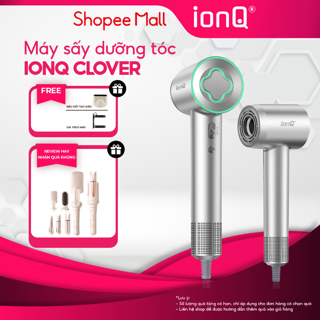 Máy sấy tóc ion âm ionQ Clover công suất 1600W nhanh khô chăm sóc và bảo vệ tóc chuẩn Salon ...