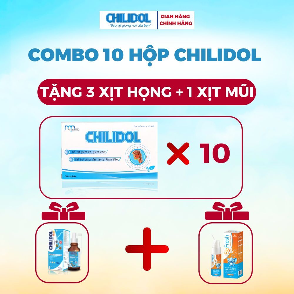 CHILIDOL + xịt CHILIDOL Plus cải thiện khàn tiếng, viêm họng, viêm ...