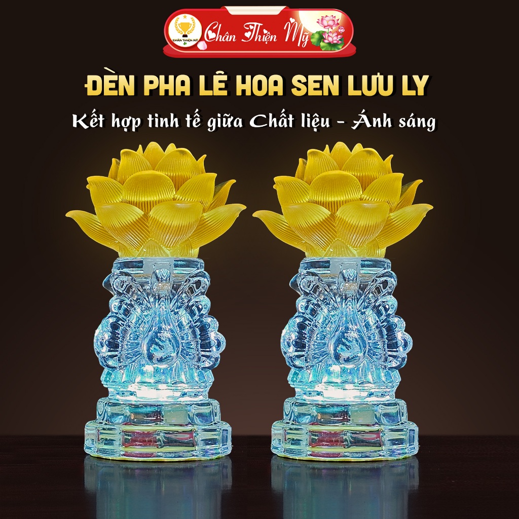 Đèn Trang Trí Hoa Sen Lưu Ly CHÂN THIÊN MỸ, Vật Phẩm Để Bàn Thờ, Tượng ...