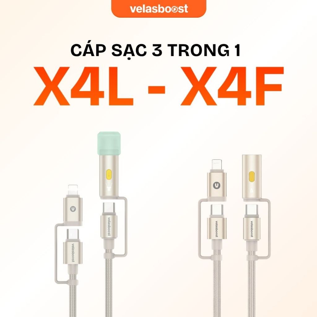 Dây sạc nhanh 3 trong 1 velasboost X4L / X4F, Truyền dữ liệu, Cáp sạc ...