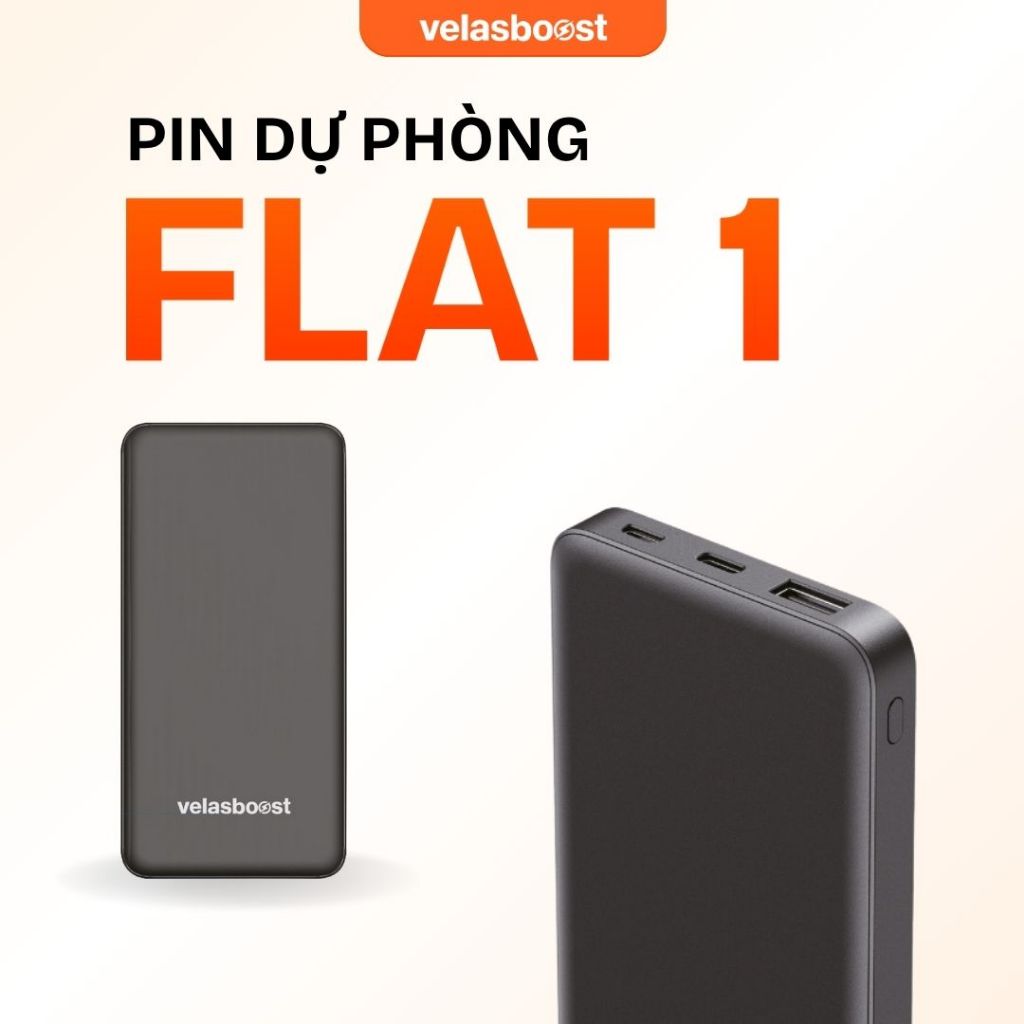 Sạc dự phòng 10.000mAh velasboost Flat 1, Đèn báo dung lượng, Nhỏ gọn ...