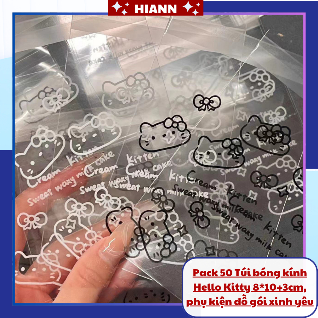 Pack 50 Túi Bóng Kính Hello Kitty 8x10+3cm Trong Suốt, Họa Tiết Dễ ...