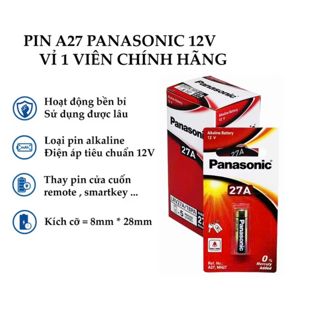 Pin A27 Panasonic 12V Vỉ 1 Viên Chính Hãng | Shopee Việt Nam