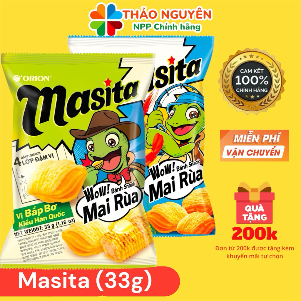 [33g] Combo 5 gói 10 gói Snack mai rùa 4 lớp Masita vị bắp bơ Hàn Quốc ...