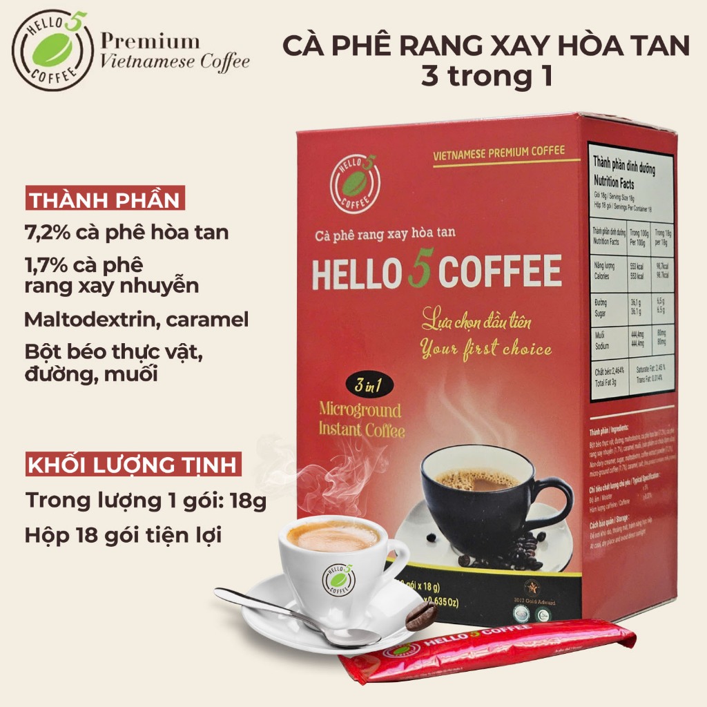 Cà phê sữa hòa tan 3 trong 1 Hello 5 Coffee, rang xay nhuyễn, thơm ngon ...
