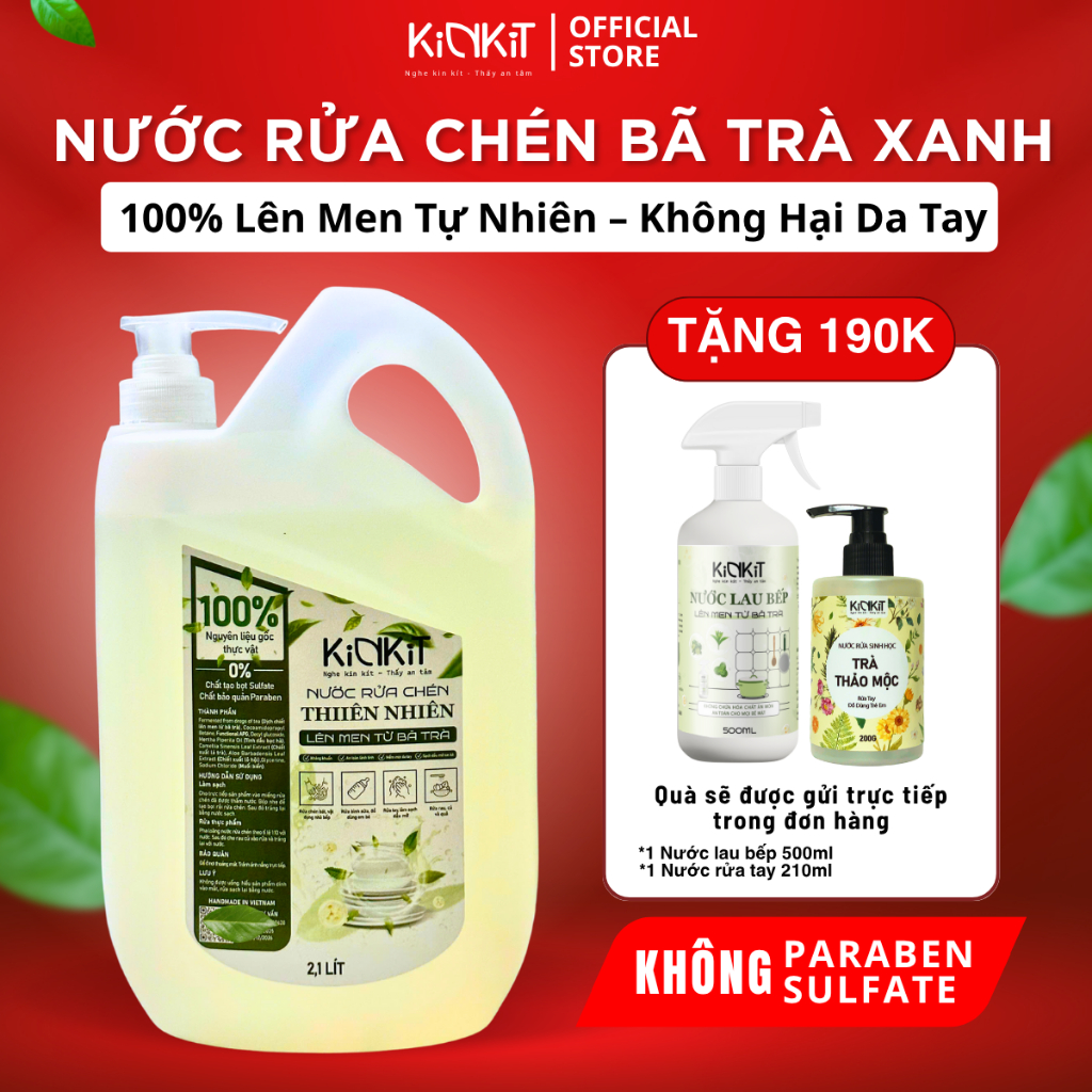 Nước Rửa Chén Hữu Cơ Không Paraben KinKit Can 2.1L Trà Xanh Lên Men Mềm Dịu Da Tay, An Toàn Cho ...