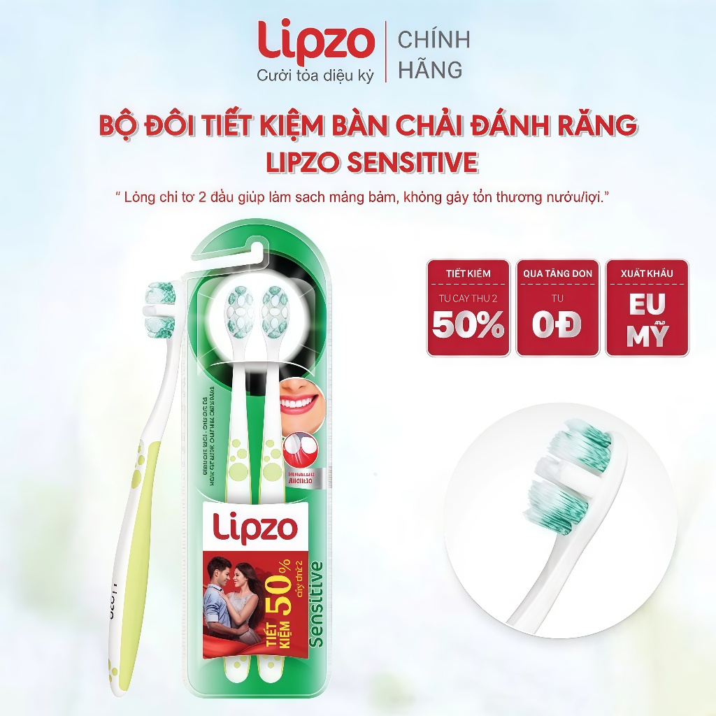 [TIẾT KIỆM 50%] Bộ Đôi Bàn Chải Lipzo Sensitive Lông Tơ Kháng Khuẩn ...