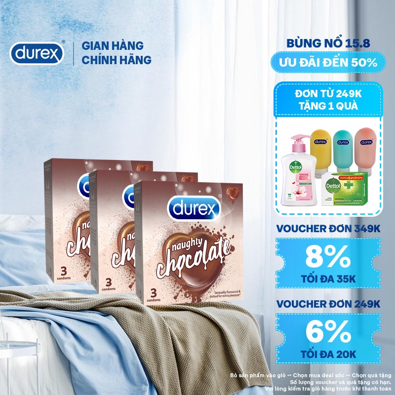 Bộ 3 Durex Naughty Chocolate hương socola (3 bao/hộp) | Shopee Việt Nam