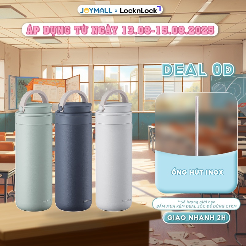 Bình giữ nhiệt LocknLock 475ml Metro Two Way LHC4274, Hàng chính hãng, có quai xách, 2 nắp ...