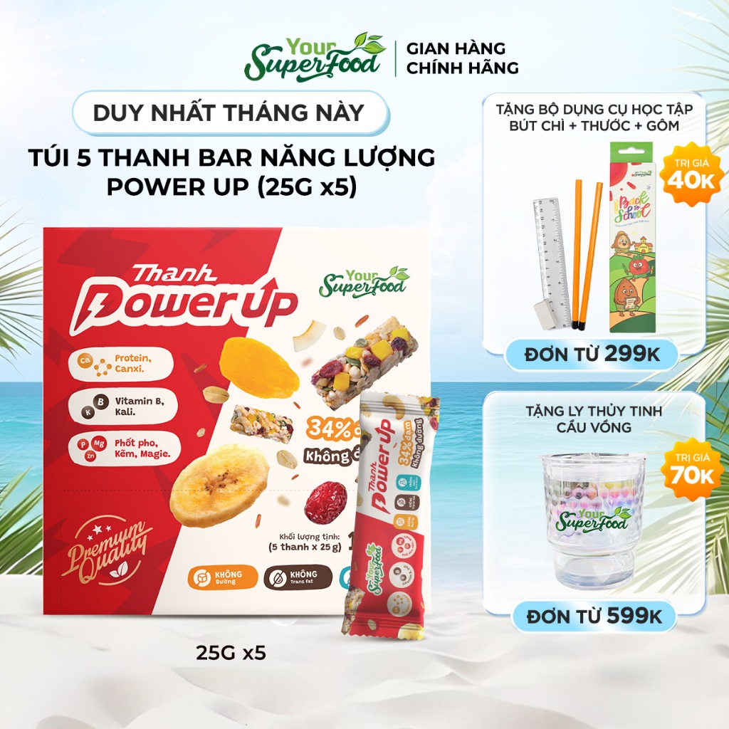 (MỚI) Hộp 5 Thanh Năng Lượng Power Up Bar, Không Đường, 34% Đạm Từ Your ...