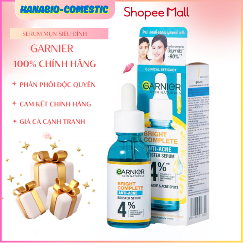 Dưỡng chất cho da dầu mụn Garnier Bright Complete Anti-Acne Serum 4% [Niacinamide, BHA, AHA ...