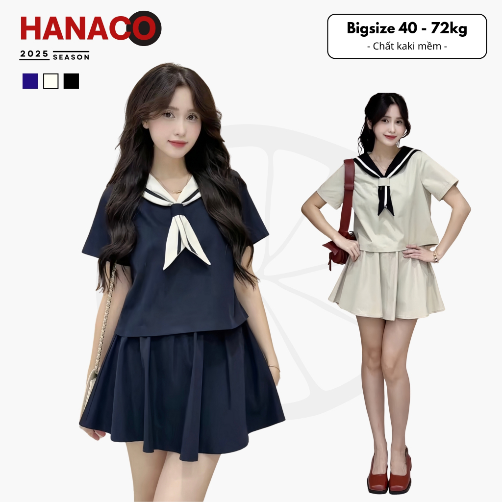 Set áo cổ phối vạt khăn kèm chân váy ngắn kaki mềm tôn dáng thanh lịch ...