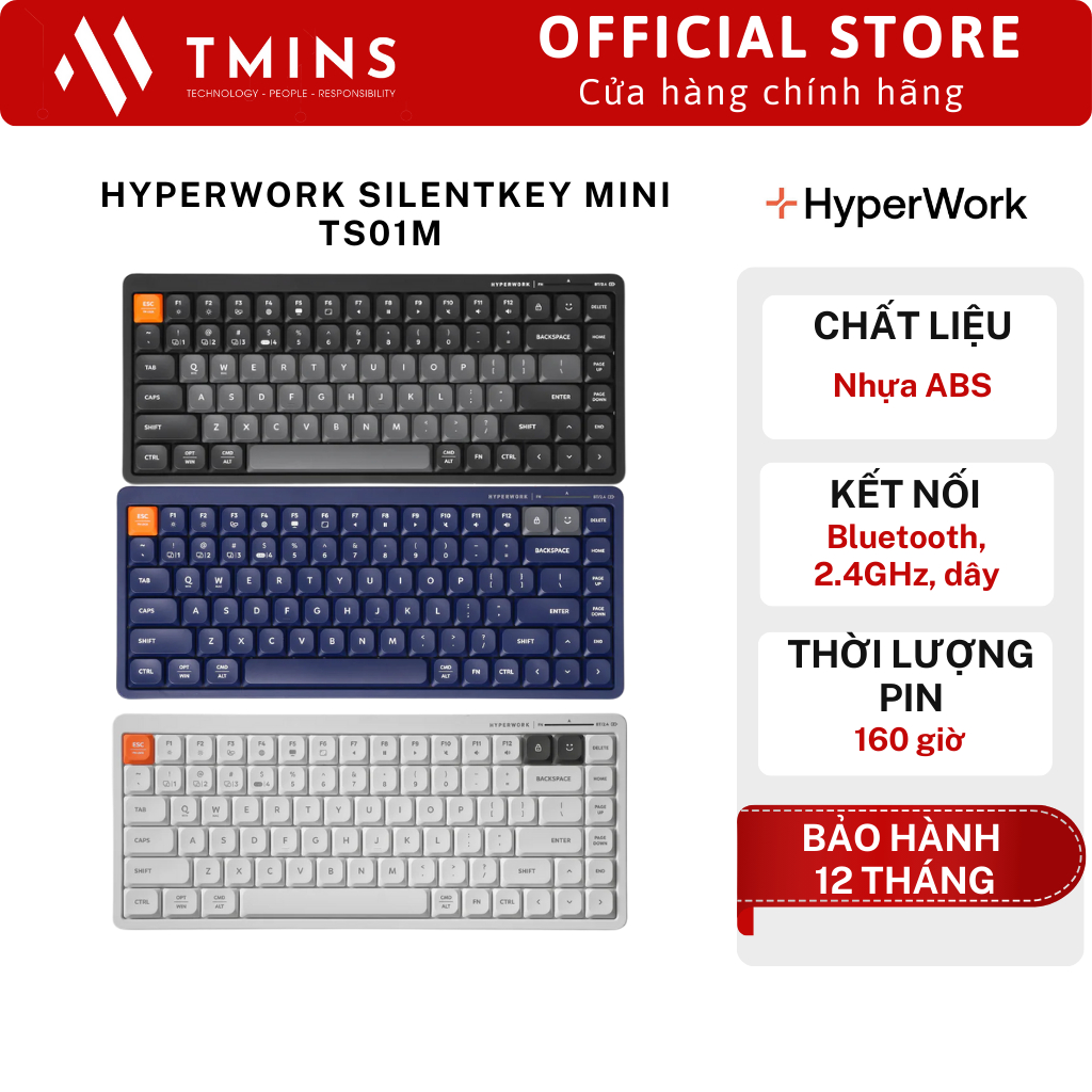 Bàn phím không dây HyperWork SilentKey Mini | TS01M - Hàng chính hãng ...