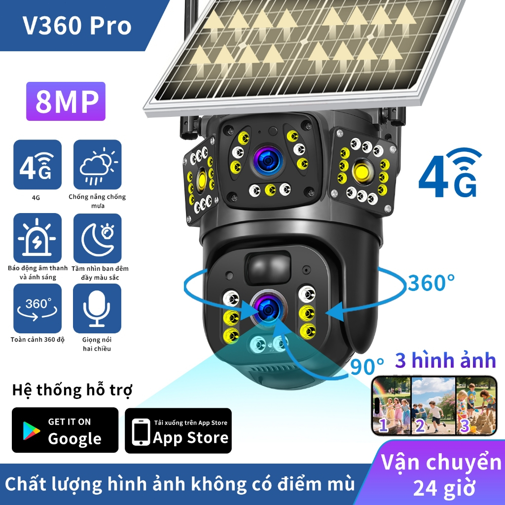 V360 Pro 4G Camera Năng Lượng Mặt Trời 8MP Full Color Night Vision ...