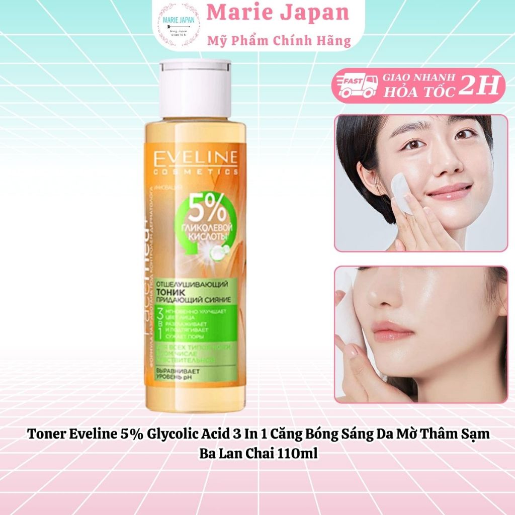 Toner Eveline 5% Glycolic Acid 3 In 1 Căng Bóng Sáng Da Mờ Thâm Sạm Ba ...