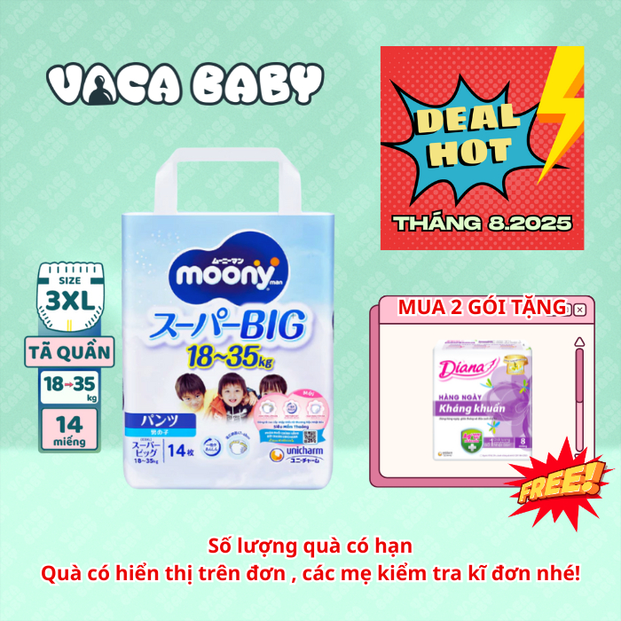 (Sản Phẩm Mới) Tã quần/ Bỉm quần Moony Blue size XXXL (14 miếng) cho bé ...