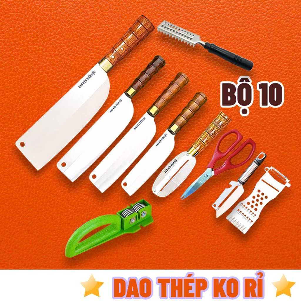 Bộ 10 Dao Bếp Nhật Thép Trắng Không Gỉ Cán Trúc - Dao Thép Không Gỉ ...