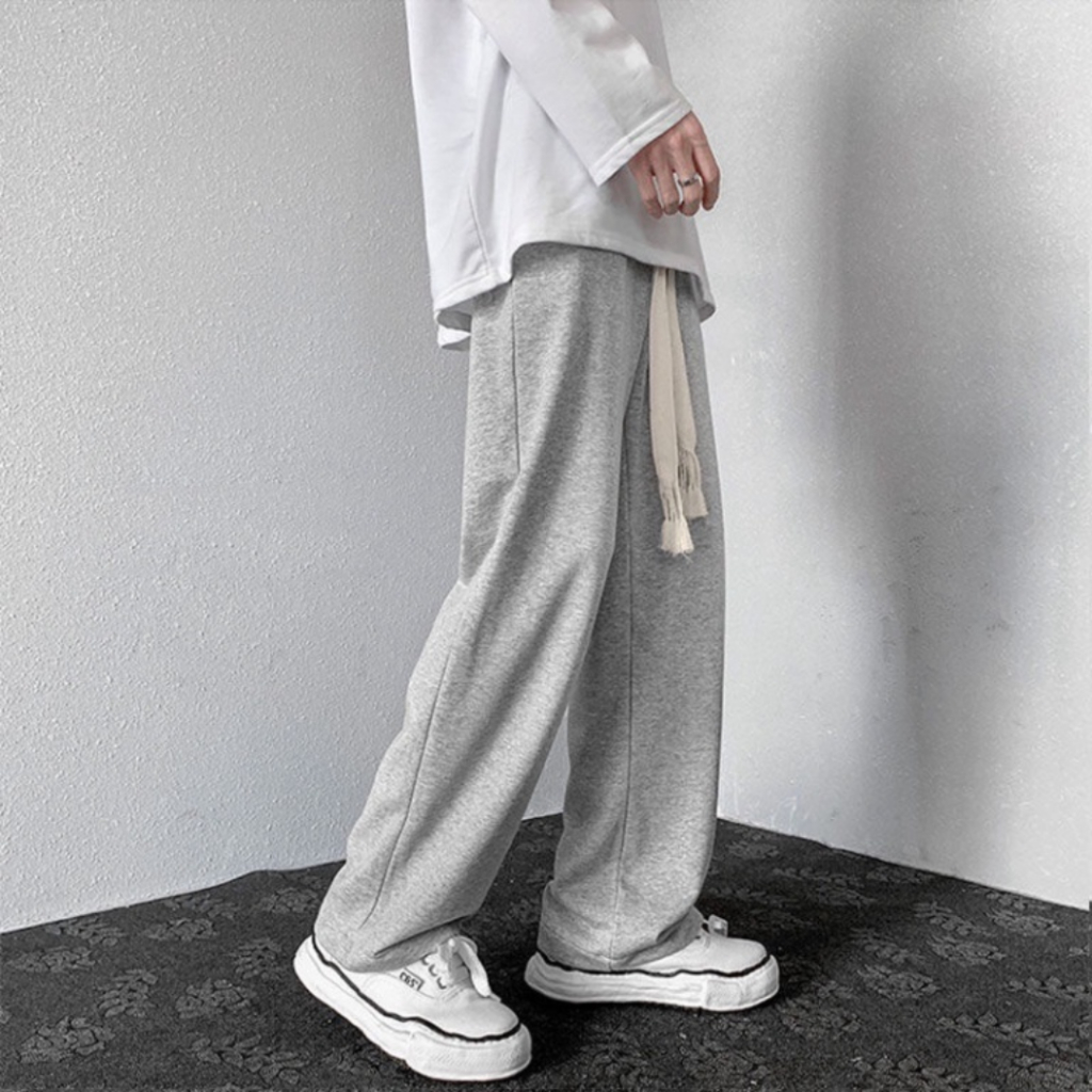 Quẩn dài nỉ nam nữ rút chân form suông ống rộng kiểu dáng basic hai màu ...