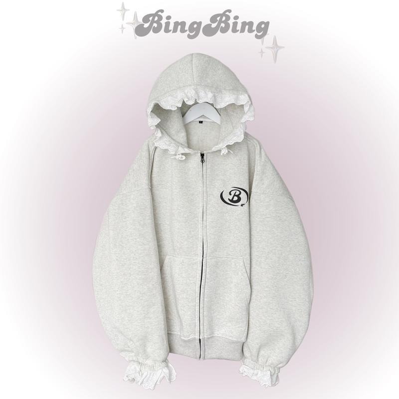 Bing Bing - Áo Khoác Hoodie Boxy Menswears Nỉ Bông Phối Ren Form Rộng ...