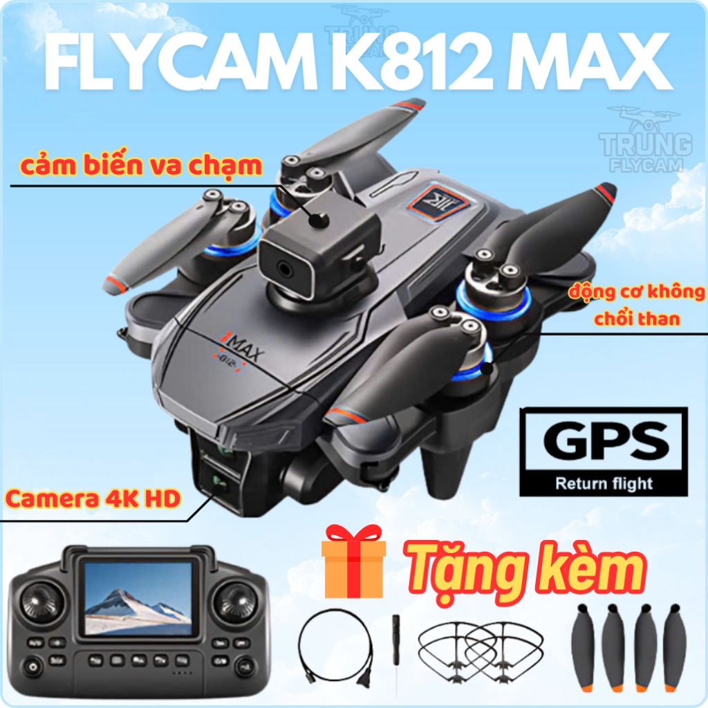 Drone K812 Max, Tay Cầm Màn Hình, Định Vị GPS, Camera 4K, Động Cơ Không ...