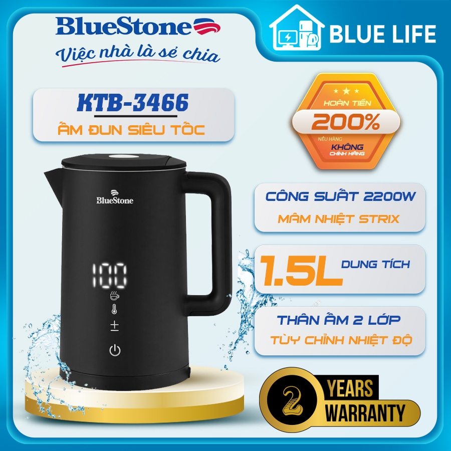 Ấm Đun Siêu Tốc BlueStone KTB-3466, Nút Cảm Ứng - Đèn LED Báo Nhiệt 1 ...